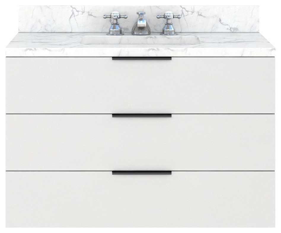 RoomAndLoft Soho 36" Wood Bathroom Vanity in White - Carrara Marble & 1 ...