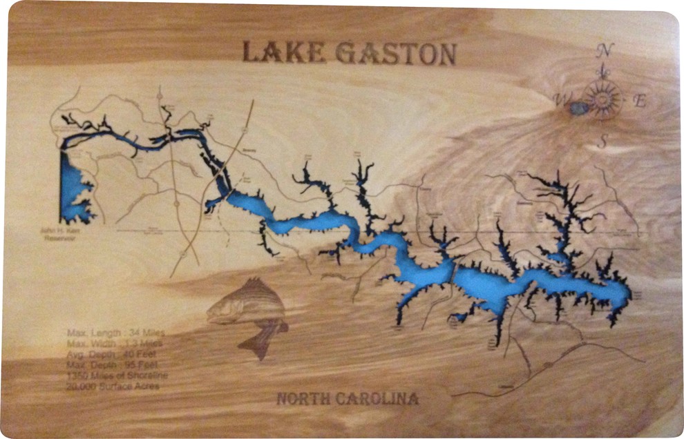 Lake Gaston, North Carolina-Wood Lake Map, Large - Rustic - Wall ...