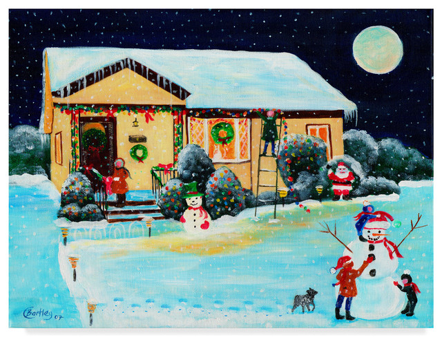 Cheryl Bartley 'Christmas Time Yellow House' Canvas Art, 47"x35 ...