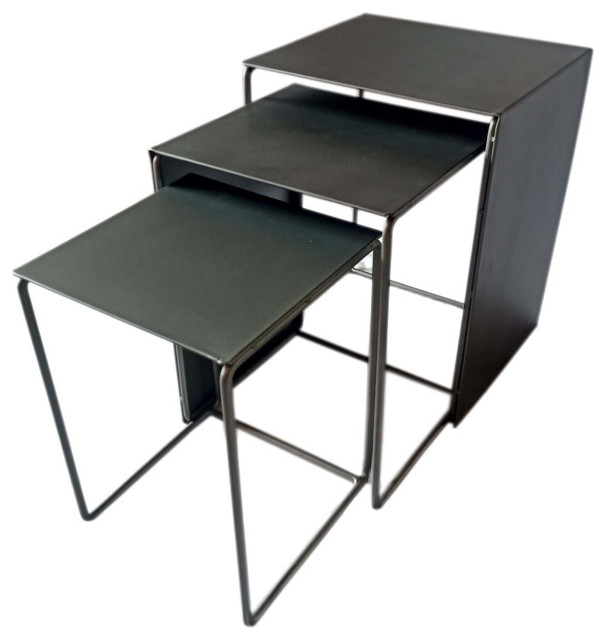 Imez 3-piece Rectangular Metal Nesting Table Grey - Industrial - Coffee ...