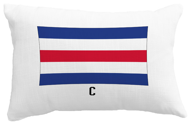 C Letter Simple Outlined Geometric Print Pillow With Linen Texture, Red ...