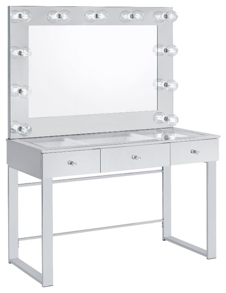 Coaster Umbridge 3-Drawer Wood Vanity with LED Lighting in Chrome/White ...
