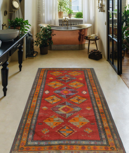 Fine Vintage Distressed Jamile Red/Orange Rug, 3'9x7'0, 3'9x7'0 ...