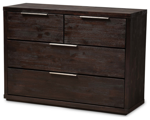 Modern and Contemporary Dark Brown Finished Wood 4-Drawer Dresser ...
