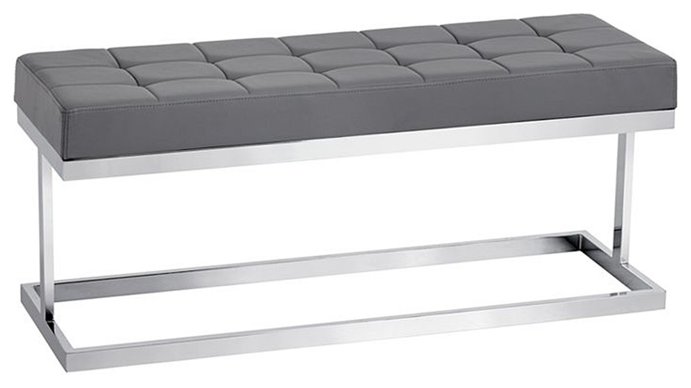 Grey Tufted Leather Bench - Contemporary - Upholstered Benches - by ...