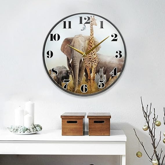 Animal Elephant Lion African Safari Wall Clock Battery Operated Silent ...