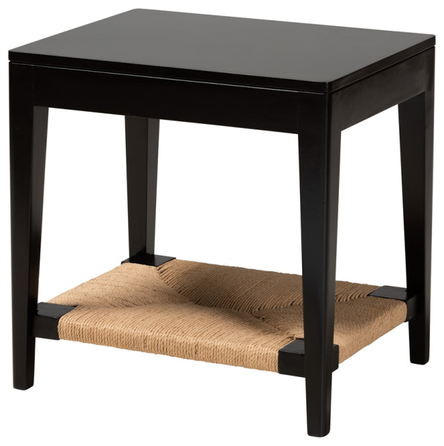 Modern Bohemian Black Finished Wood End Table - Beach Style - Side ...