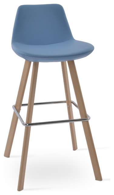 Pera Sword Stool, Natural Veneer Steel Base, Black Leatherette ...