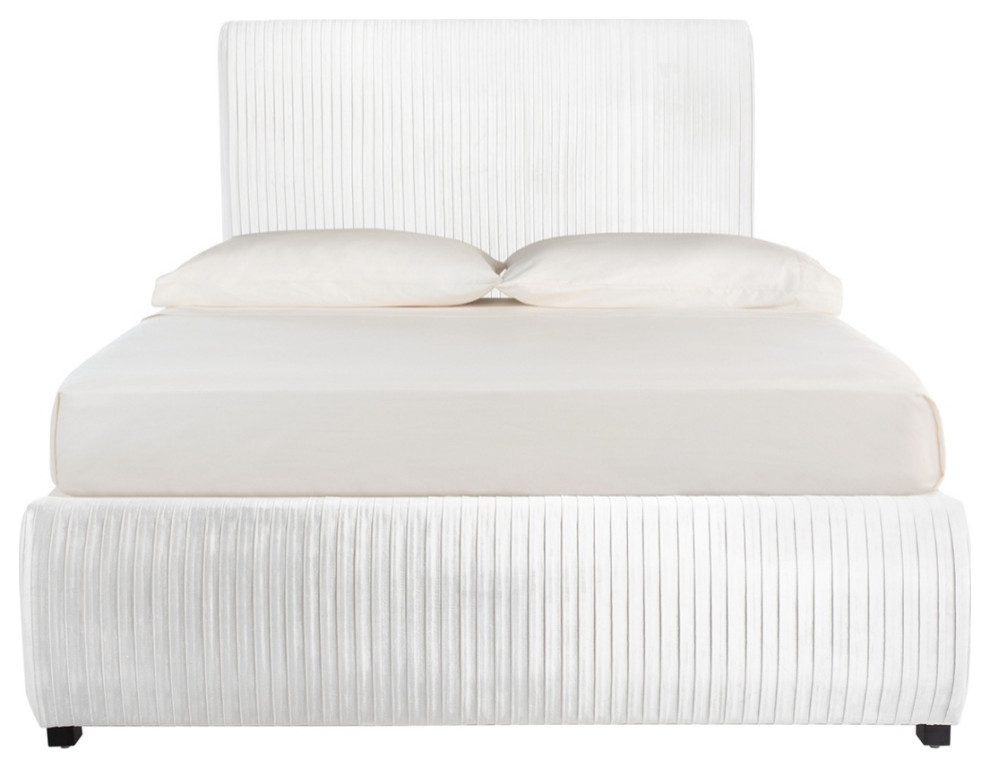Hazel Pleated Velvet King Bed, White - Transitional - Platform Beds ...