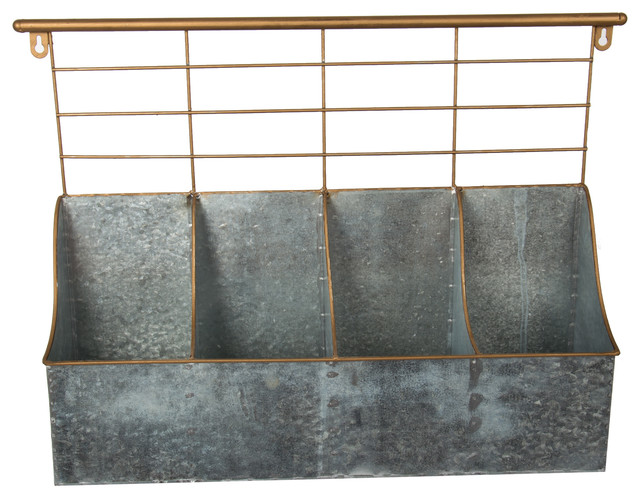 Galvanized Metal 4-Pocket Storage With Rack, 22"x5.5", Industrial ...