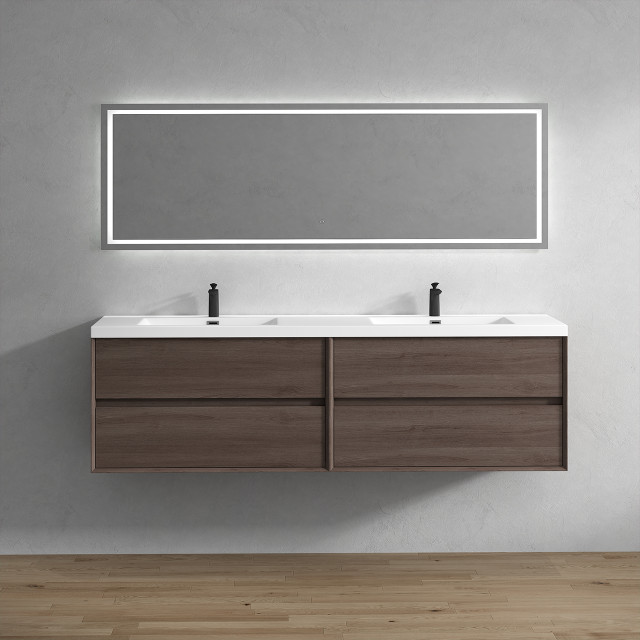 Kingdee Red Oak Wall Mounted Vanity With Reinforced Acrylic Sink, 84 ...
