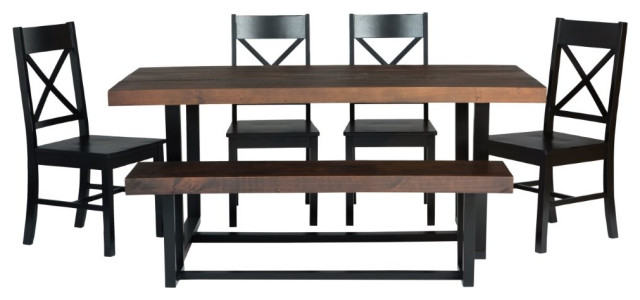 6-Piece Farmhouse Dining Set - Mahogany/Black - Transitional - Dining ...
