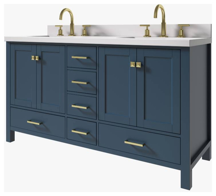 Cambridge Midnight Blue 61" Double Rectangle Sink Vanity With White ...