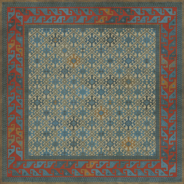 Persian Bazaar Daghestan, Kruta 72x72 Vintage Vinyl Floorcloth, Blue ...