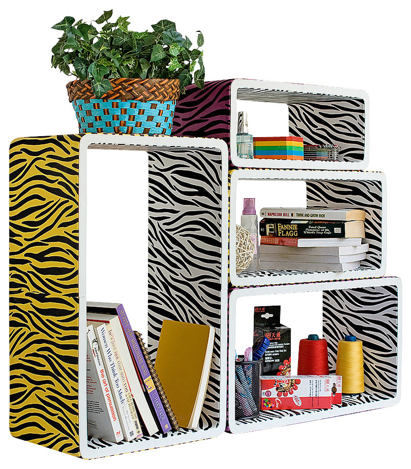 Purple Yellow Zebra Rectangle Leather Wall Shelf / Floating Shelf (Set ...