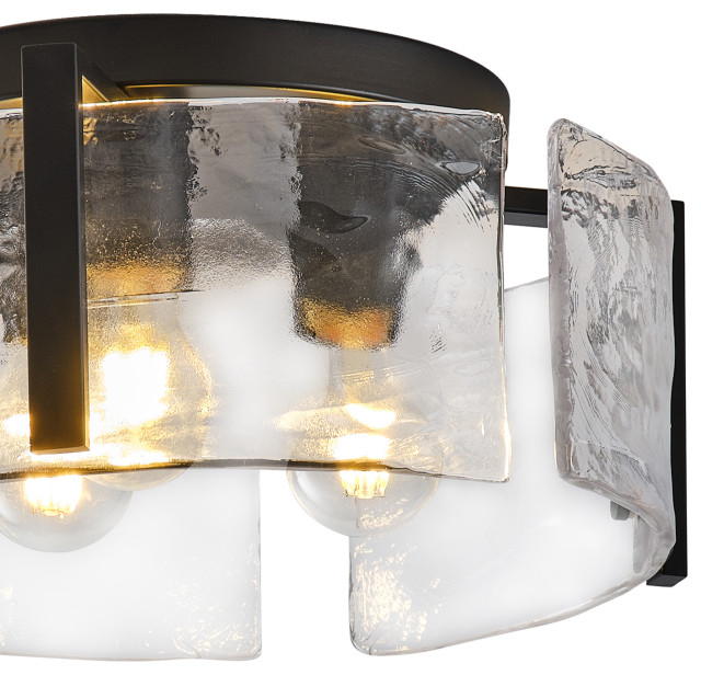 Modern Black Metal Flush Mount Ceiling Light with Curved Water Glass ...