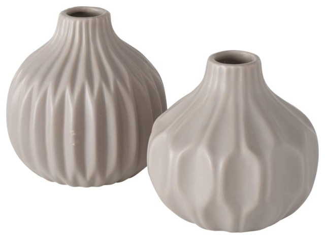 2 Piece Beige Stoneware Vase Set - Transitional - Vases - by Whole ...