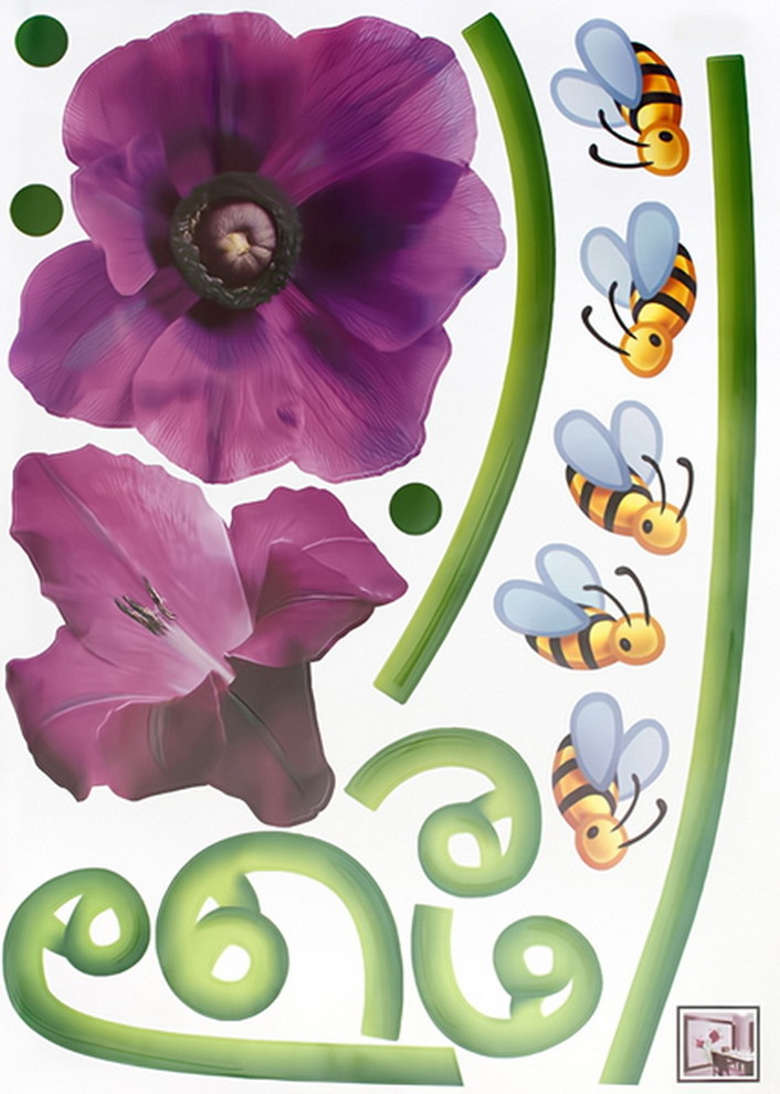 Bees & Flowers - Large Wall Decals Stickers Appliques Home Decor ...