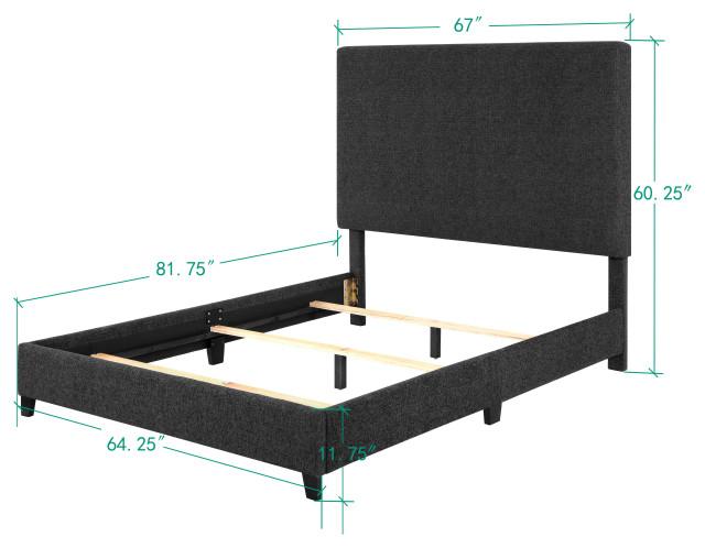 Legends Home Queen Size Charcoal Grey Upholstered Platform Bed ...