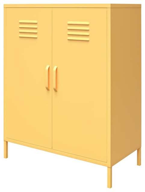 Pemberly Row 2-Door Contemporary Metal Locker Storage Cabinet in Yellow ...