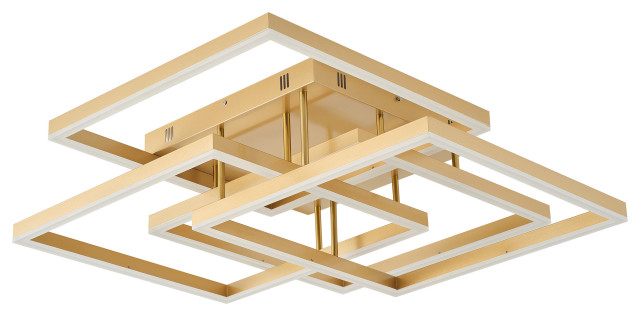 Modern Gold 4-Light Rectangular Dimmable LED Semi Flush Mount Ceiling ...