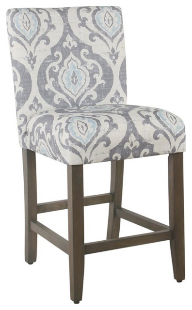 Home Square 24" Wood and Fabric Parsons Counter Stool in Suri Blue ...