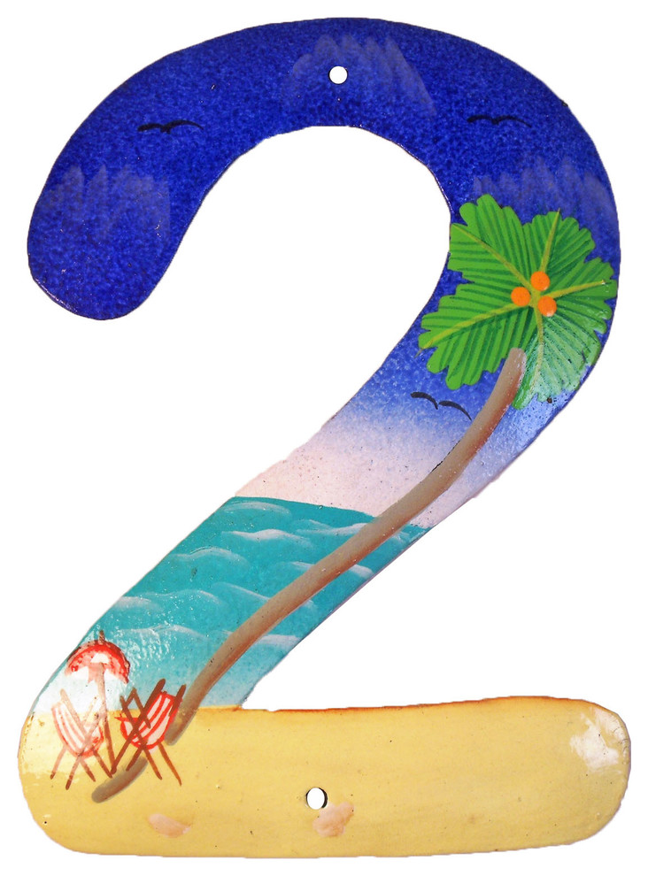 Tropical Beach House Numbers Haitian Metal Art Number Two 2 - Tropical ...
