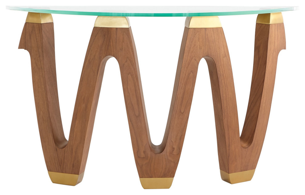 Contemporary Wood Zig Zag Wave Console Table Demilune Walnut Gold Open ...