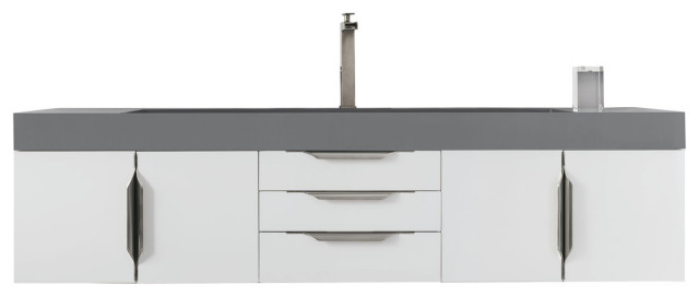 Mercer Island 72" Single Vanity, Glossy White, Dusk Gray Glossy ...