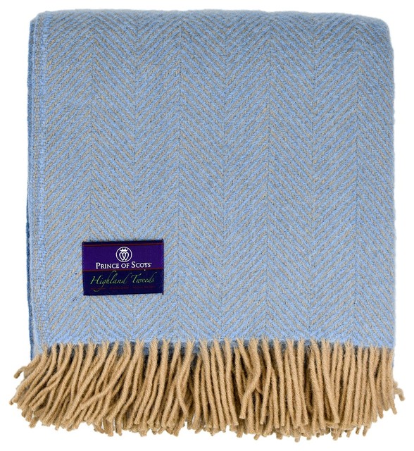 Highland Tweed Herringbone Pure New Wool Throw, Peconic Blue ...