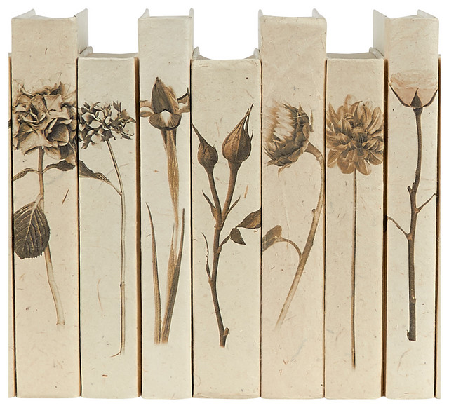 7 Piece Sepia Flowers Decorative Book Set, Collection A - Traditional ...