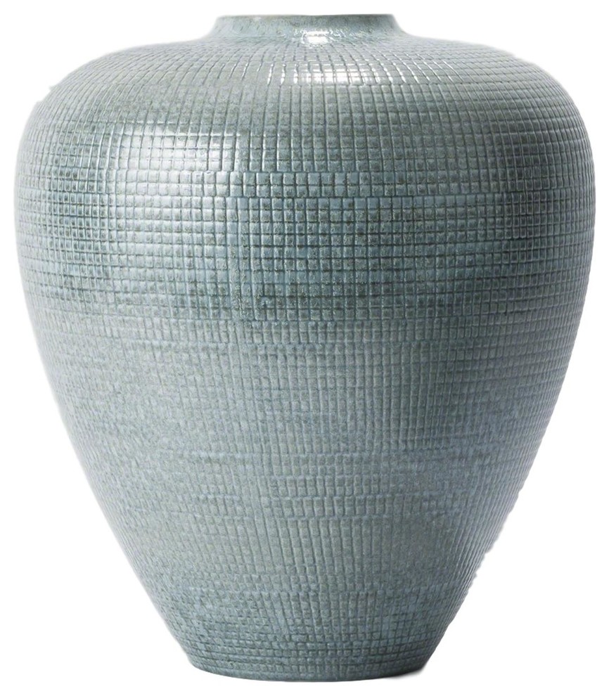 Elegant Textured Silver Blue Check Vase, Embossed Round Raised ...