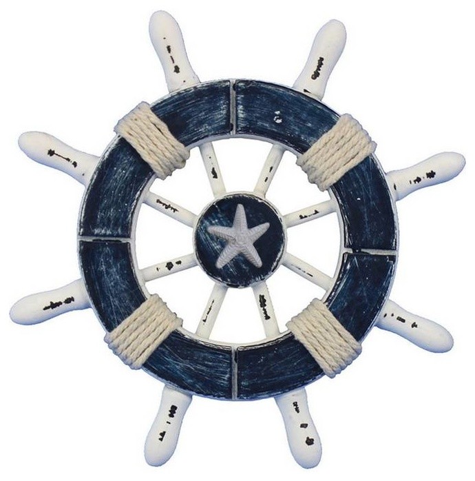 Rustic Dark Blue and White Decorative Ship Wheel With Starfish 6 ...