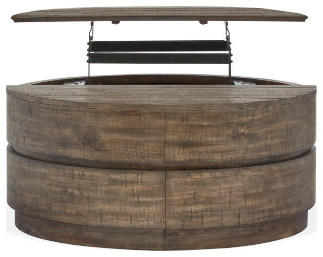 Round Lift Top Cocktail Table With Casters - Rustic - Coffee Tables ...