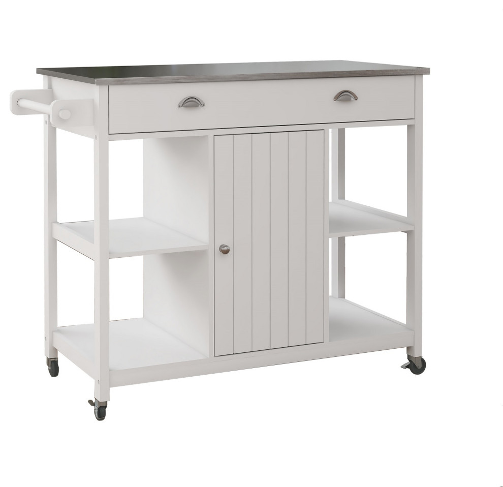 Stainless Steel Table Top White Kicthen Cart - Transitional - Kitchen ...