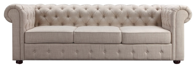 Garcia Deep Hand-Tufting Rolled-Arm Sofa, Beige - Transitional - Sofas ...