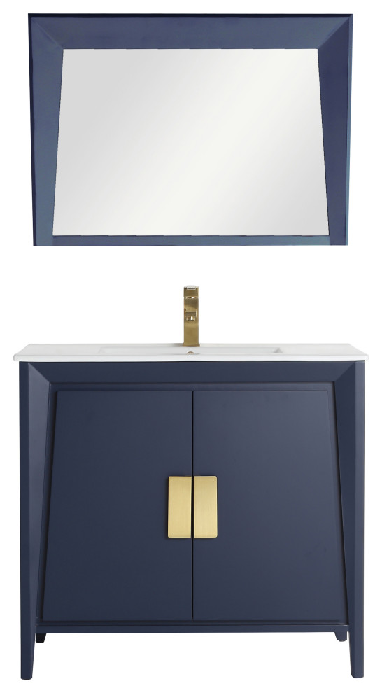 36" Larvotto Navy Blue Modern Bath Vanity - Transitional - Bathroom ...