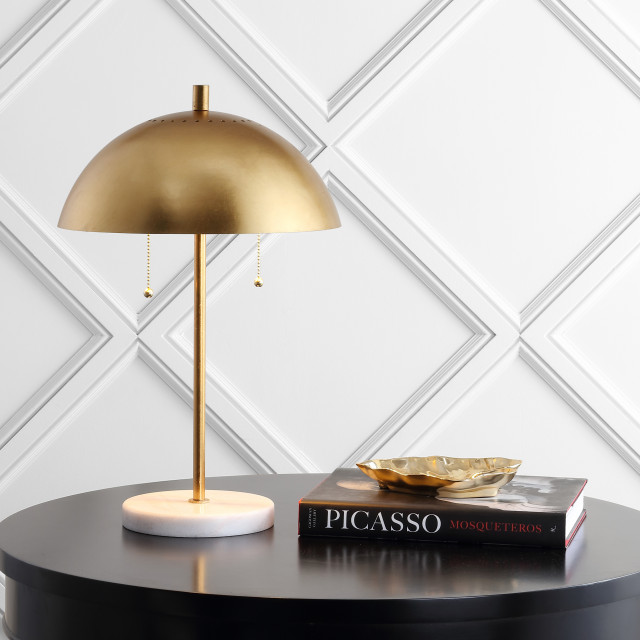 Ella 20.7" Dome Metal With Marble Base LED Table Lamp, Gold and White ...