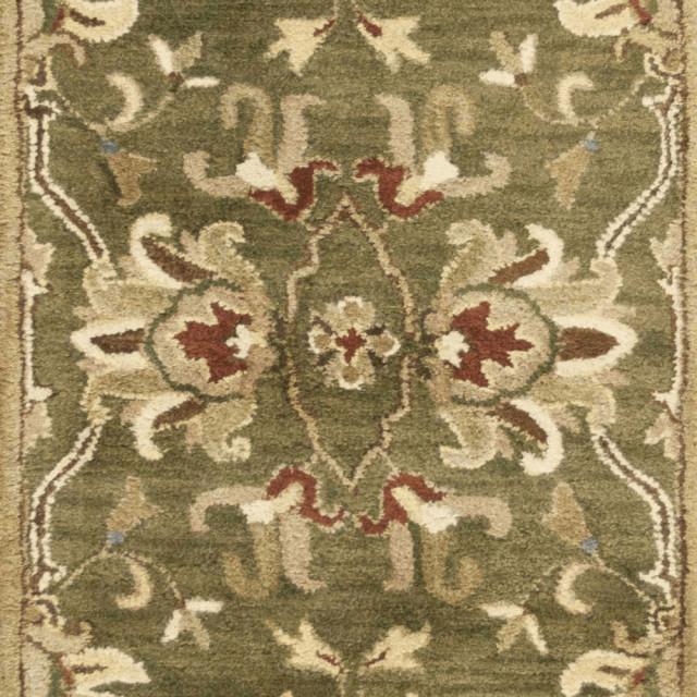 2' X 7' Emerald Green Floral Vine Wool Runner Rug - Traditional - Hall ...