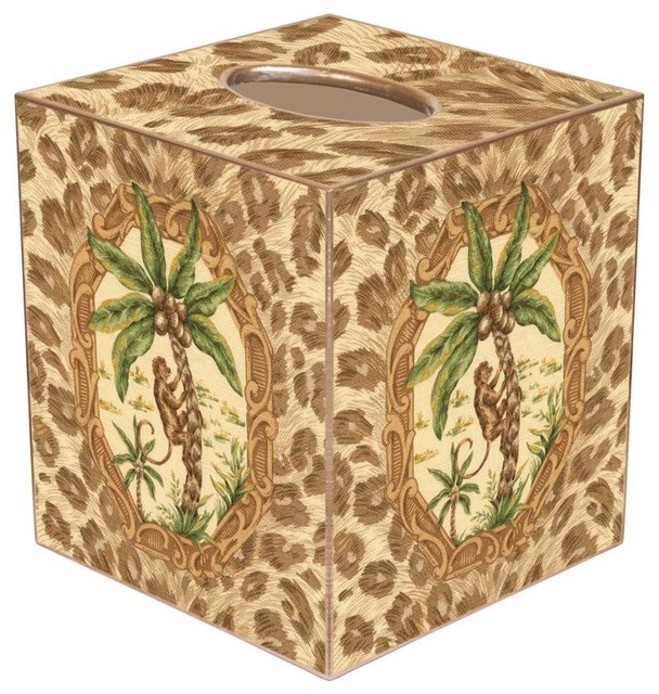 TB222-Monkey & Palm Tree with Leopard Tissue Box Cover - Tropical ...