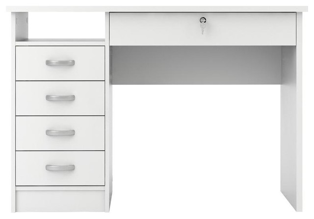Desk With 5 Drawers, White - Transitional - Desks And Hutches - by ...