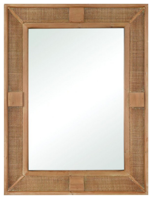 Coastal Wood Framed Rectangular Wall Mirror Natural Rattan Borders 29.5 ...