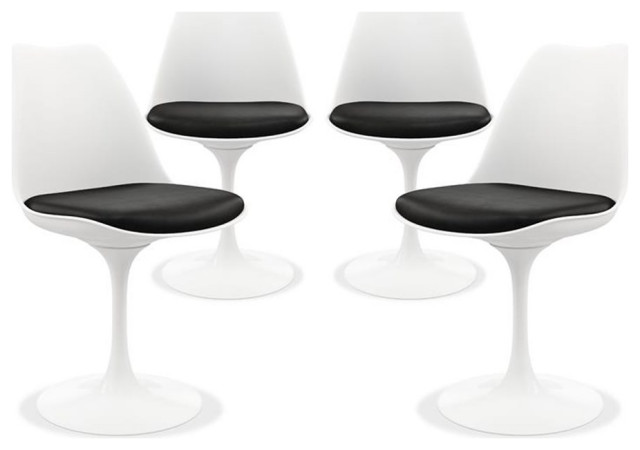 Maklaine 17.5 inches Plastic and Metal Dining Chairs in Black (Set of 4 ...