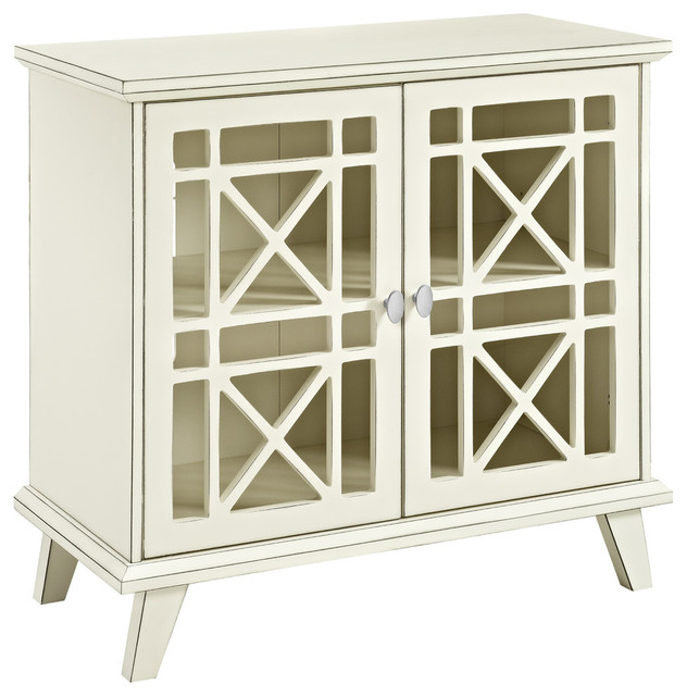 32" Gwen Fretwork Accent Console, Antique White - Midcentury - Accent ...