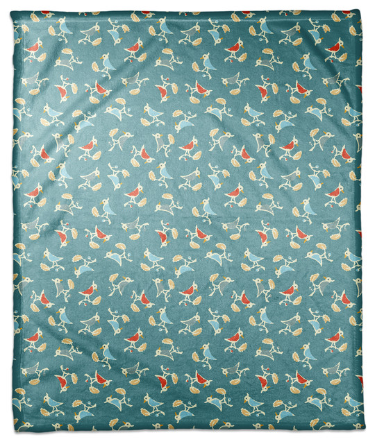 Songbird Pattern in Blue Fleece Blanket - Contemporary - Throws - by ...