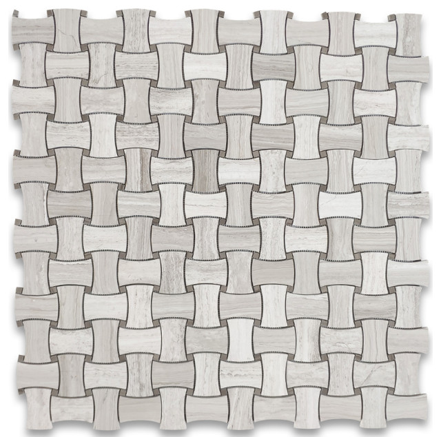 Athens Silver Cream Marble Wide Dogbone Weave Mosaic Tile Athens Gray ...