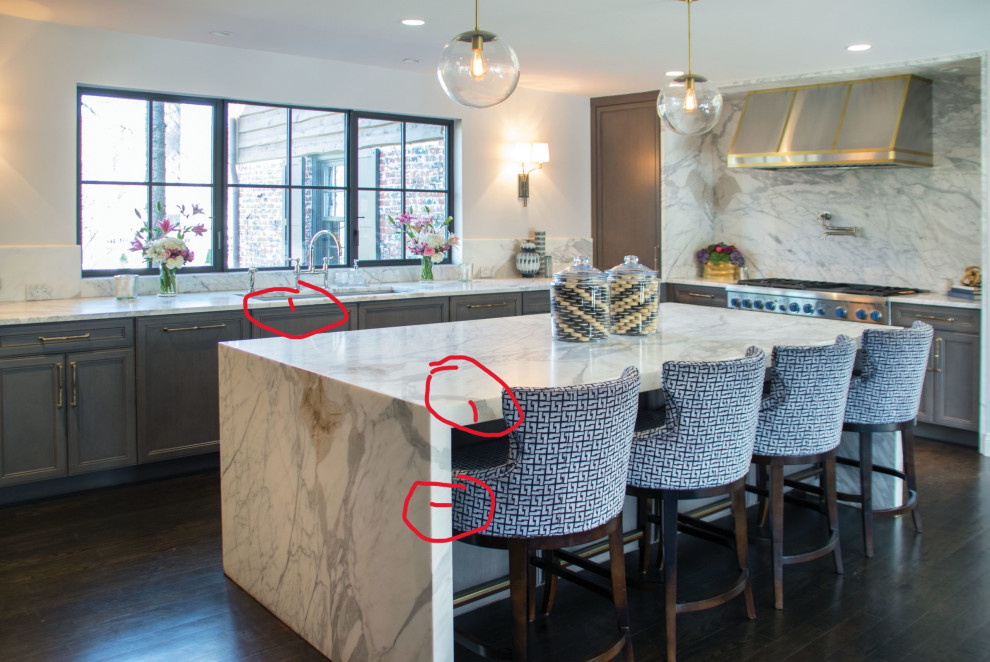 Waterfall island & countertop advice: how thick should the edges be?