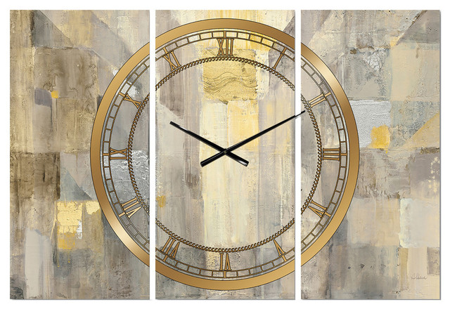 Gold Square Watercolor Glam 3 Panels Metal Clock - Contemporary - Wall ...
