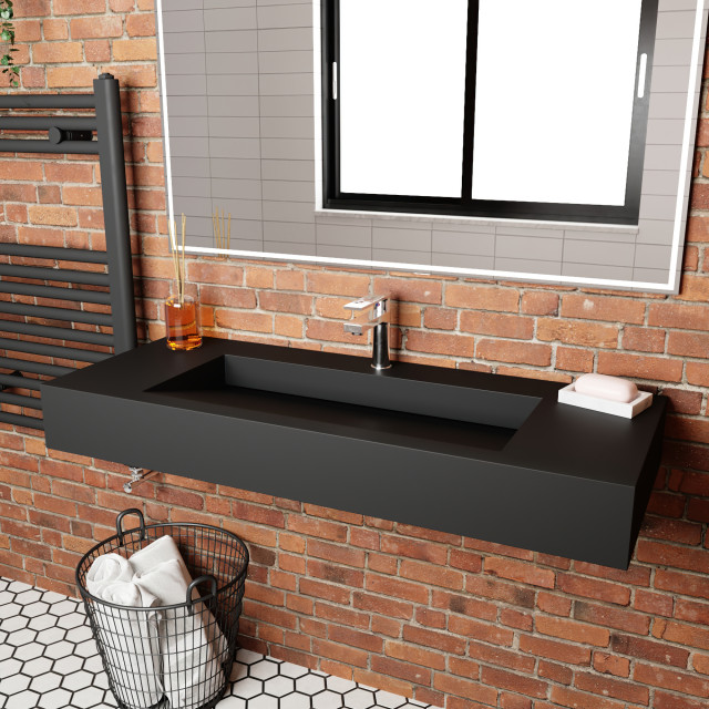 CastelloUSA Pyramid Solid Surface Wall Mounted Ramp Basin Sink, 48 ...