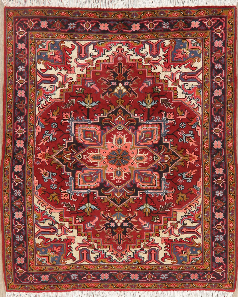 Geometric Heriz Persian Rug Traditional Handmade Wool Oriental Home ...